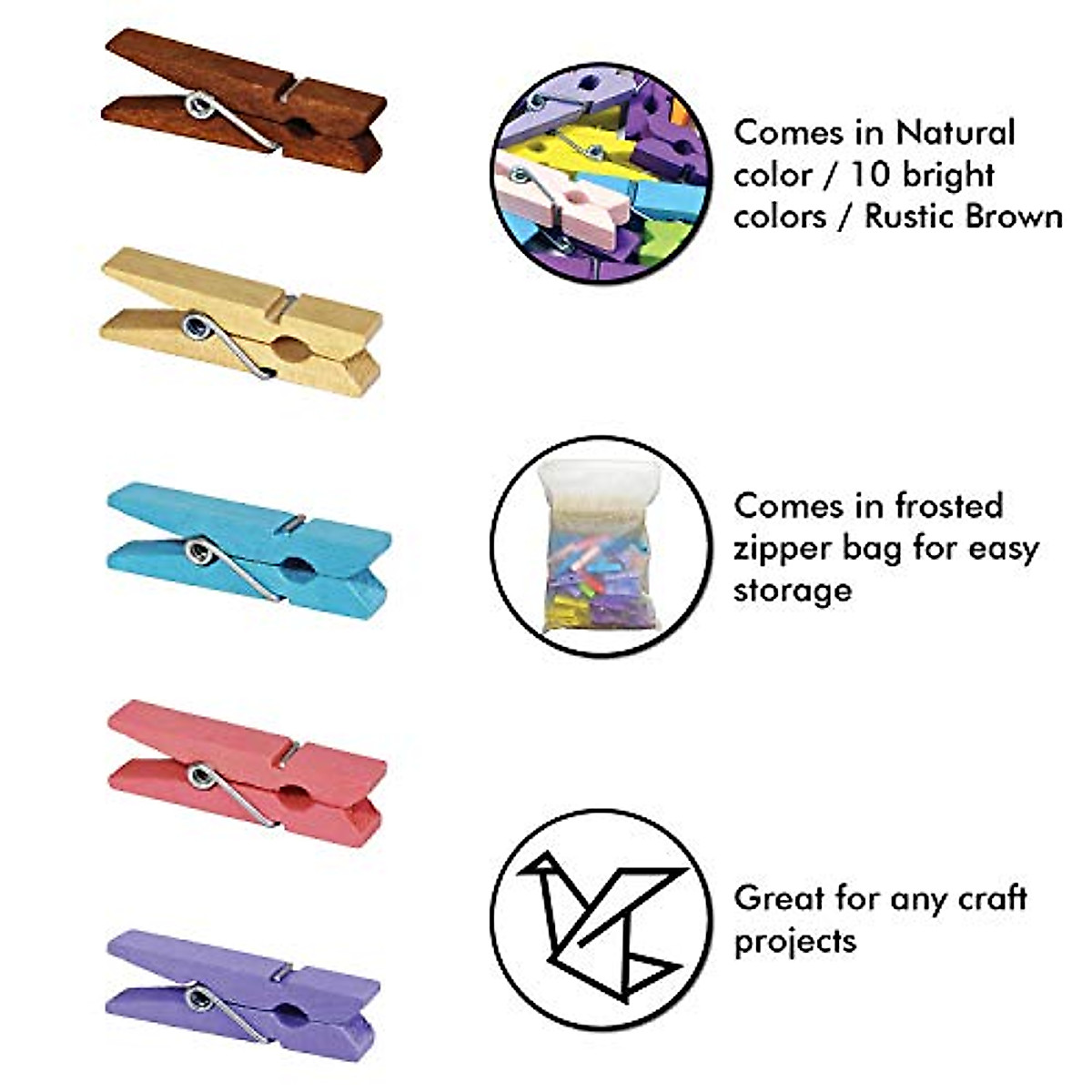 Millennial Essentials Mini Natural Wooden Clothespins, 60pcs, 1.4 Inch Photo Paper Peg Pin Craft Clips for Scrapbooking, Arts & Crafts, Hanging Photos (60pc Rustic Brown)