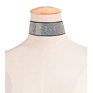 Shining Crystal Rhinestone Choker Necklace Pendant Statement Necklaces Wide Collar Necklaces for Women Nightclub Party Jewelry (Color1)