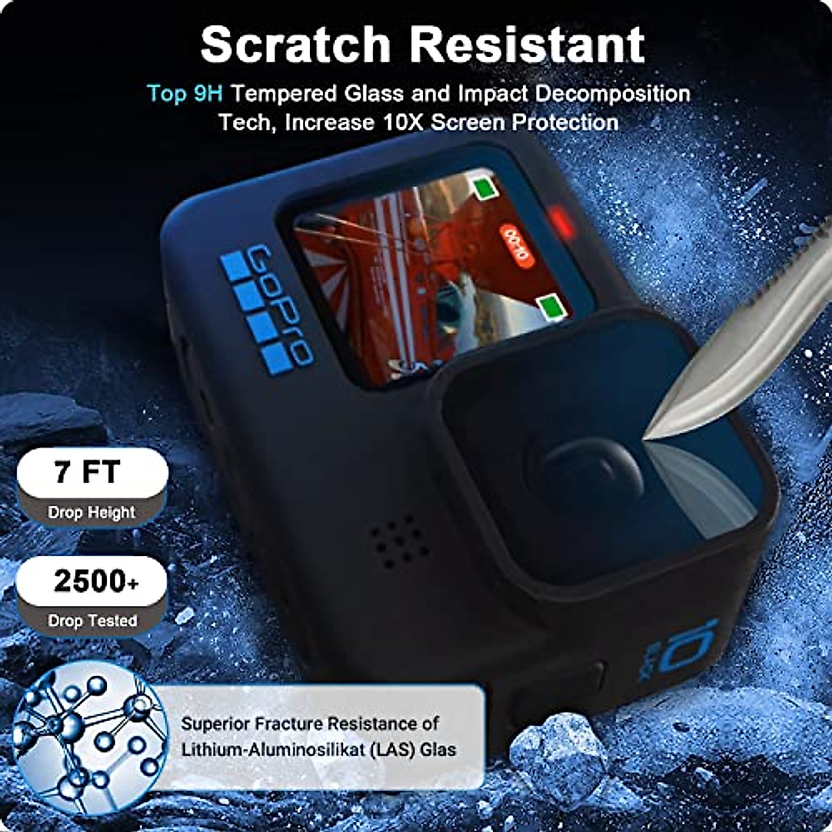 FitStill Screen Protector for GoPro Hero 11/10 / 9 Black, Ultra lear Tempered Glass Back Screen Protector + Tempered Glass Lens Protector+Tempered Glass Front Screen Protector+Lens Cover - 2 Packs