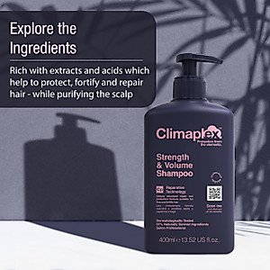 Climaplex Strength and Volume Shampoo - Soothing, Protective, Healing Properties - Contains Detangling Benefits - Adds Body and Enhance Shine - Suitable for All Hair Types - Cruelty Free - 13.52 oz