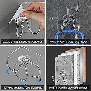 CenterZ 15 Pack Large Double Adhesive Wall Hooks, Damage-Free Waterproof 33 Ib Max Heavy Duty Hanging Clear Seamless Sticky Utility Hooks, Towel Coats Hats Clothes Nail Free Hangers (Twin Round Head)
