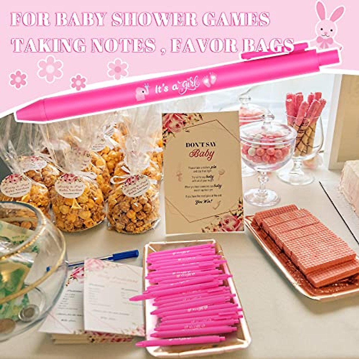 36 Pcs Baby Shower Ballpoint Pens Favors Bulk It's a Boy or Girl Pens Blue Pink White Retractable Gel Ink Pens for Guests Gifts Office School Teacher Student Writing Journal Supply (Girl Elephant)