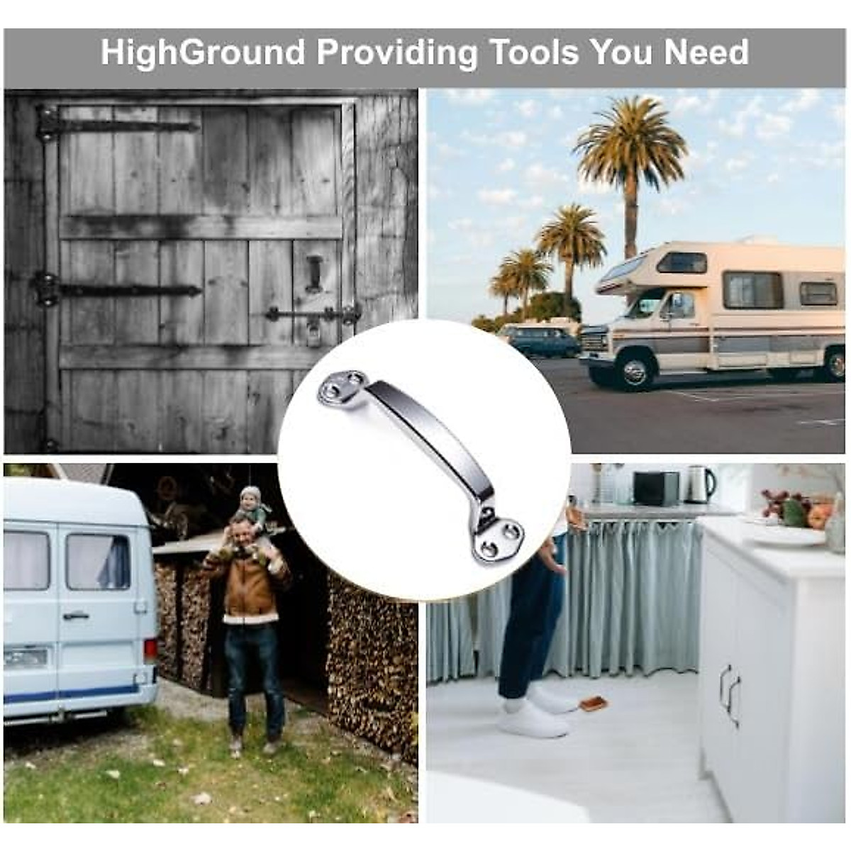 HighGround Product | 2X Heavy Duty Chrome Plated Grab Handle w/ 4 Rubber gaskets, for Trucks, Trailer, Camper Door Pull for Home, Shed, Barn Door, Cabinet