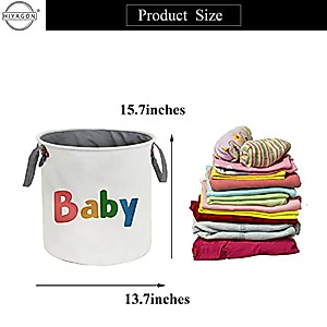 HIYAGON Laundry Baskets,Cotton Fabric Laundry Hamper,Collapsible Storage Baskets Home organizer Bin for Baby Nursery,Toys(Baby hamper)