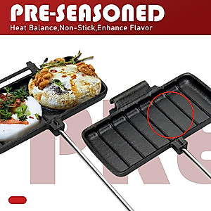 Alytree Double Pie Irons for Camping Cast Iron, Portable Mountain Campfire Pie Maker, Cast Iron Campfire Pudgy Maker, Sandwich Press for Camping