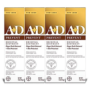 A+D Original Diaper Rash Ointment, Baby Skin Protectant With Lanolin and Petrolatum, Seals Out Wetness, Helps Prevent Diaper Rash, 4 Ounce Tube (Pack of 4), Packaging May Vary