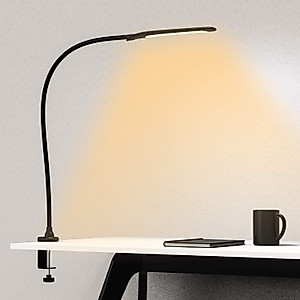 YOUKOYI Desk Lamp with Clamp, Swing Arm Lamp, Flexible Gooseneck Architect Table Lamp - Stepless Dimming, 3 Color Modes, Touch Control, 9W, 1050LUX Eye-Care for Study/Reading/Office/Work (Black)