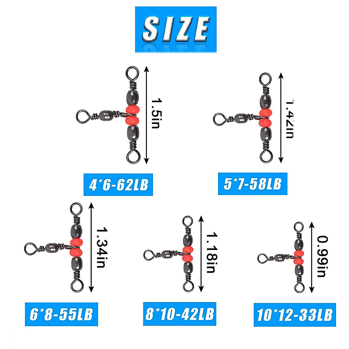 JSHANMEI Fishing Swivels 3 Way Swivels Kit 50pcs Crossline Barrel Swivels T-Turn Triple Swivels Fishing Tackle Saltwater Fishing Lure Line Connector