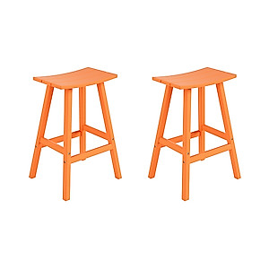 Costaelm All-Weather Bar Stools Set of 2, 29" Height Outdoor Bar Stools, Adirondack Poly Patio Bar Stool for Patio, Deck, Kitchen Counter and Garden, Orange