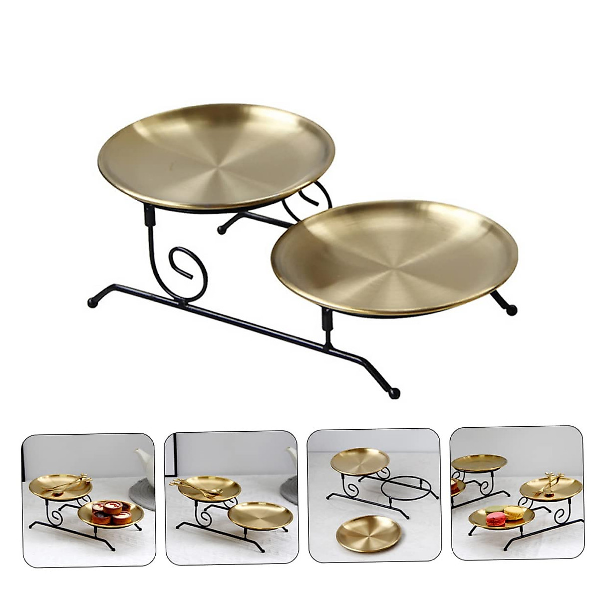 Didiseaon 2 Pcs Iron Cake Stand Cupcake Tree Cupcake Tier Stand Cake Holder Table Wedding Cupcake Stand 2 Layer Food Tray Cake Tray Wedding Snack Stand Dessert Shelf to Rotate European Style