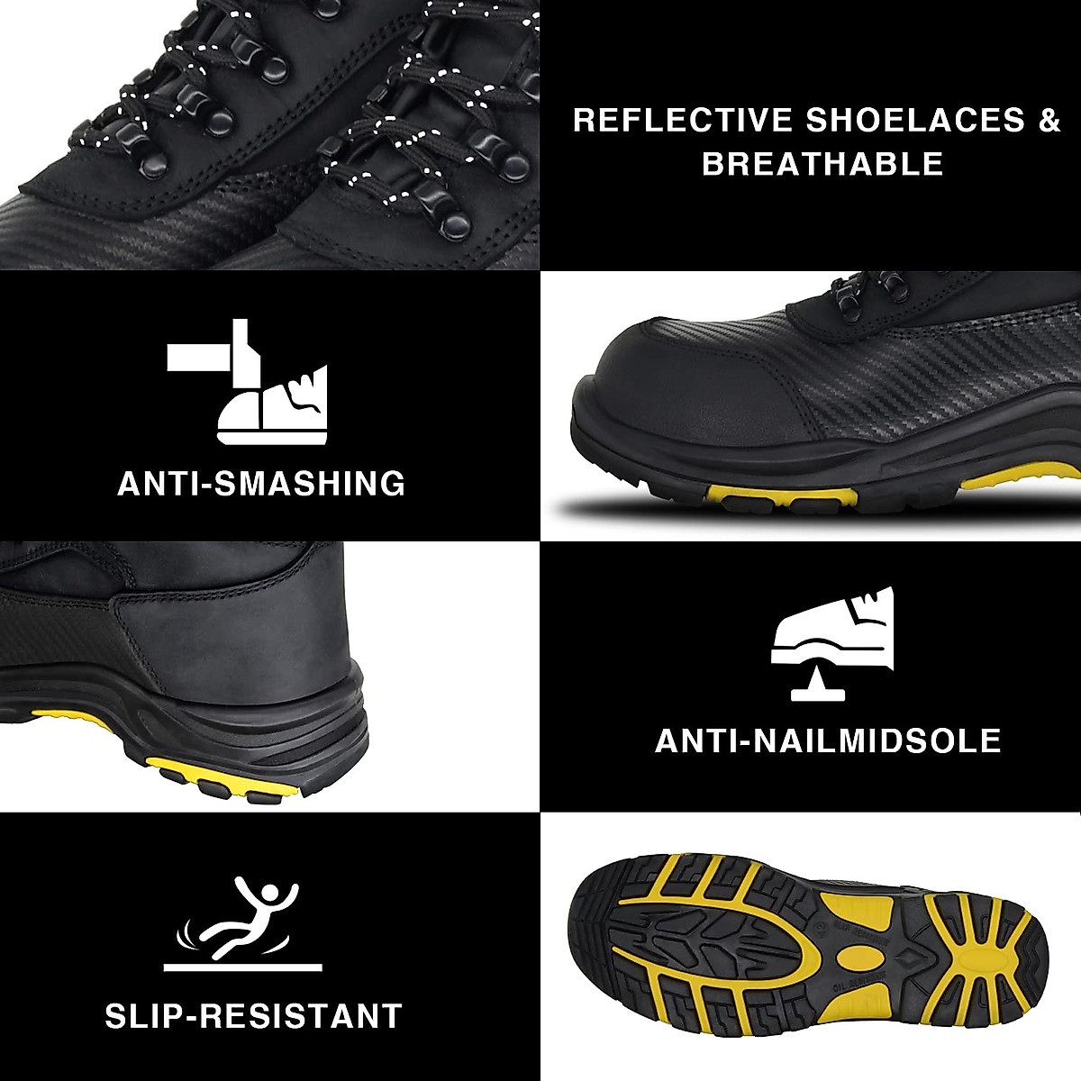 ANITAKE Steel Toe Work Boots, 6 Inch Leather Non-Slip Construction Boots for Men Safety Industrial Construction Boots for Men Puncture Resistance Work Shoes