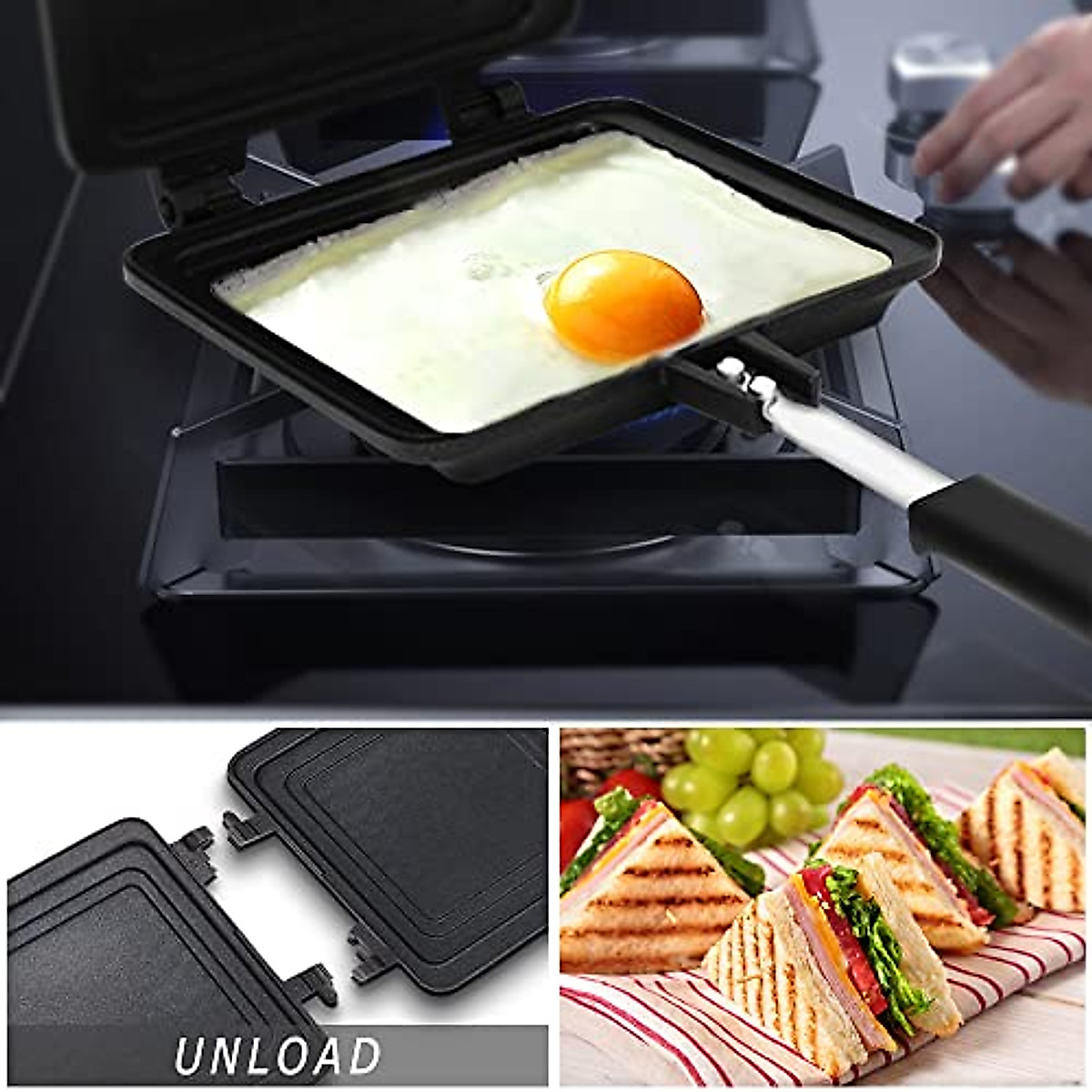 Double Sided Frying Pan, Grilled Cheese Maker Nonstick Sandwich Maker Flip Grill Pan For Breakfast Toast Panini Waffle, Aluminum Alloy Cookware