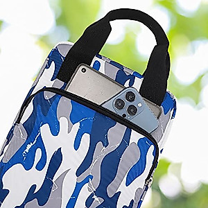 DSIUE Bible Cover for Kids Boys Book Carrying Case Scripture Bag with Handle Pockets Childrens Teens Church Bag Camo Blue