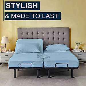 5 Piece Split King Sheets Sets for Adjustable beds - 400 Thread Count 100% Cotton (Light Blue Solid)