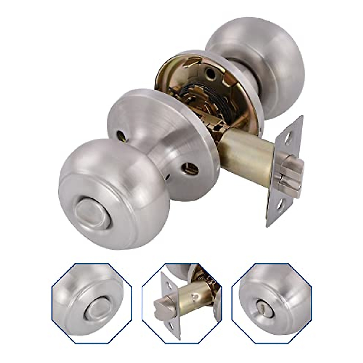 GITRANG (2 Pack) Privacy Door Knobs Bedroom/Bathroom Doorknobs for Left and Right Opened Door with Lock Flat Ball Handle in Satin Nickel
