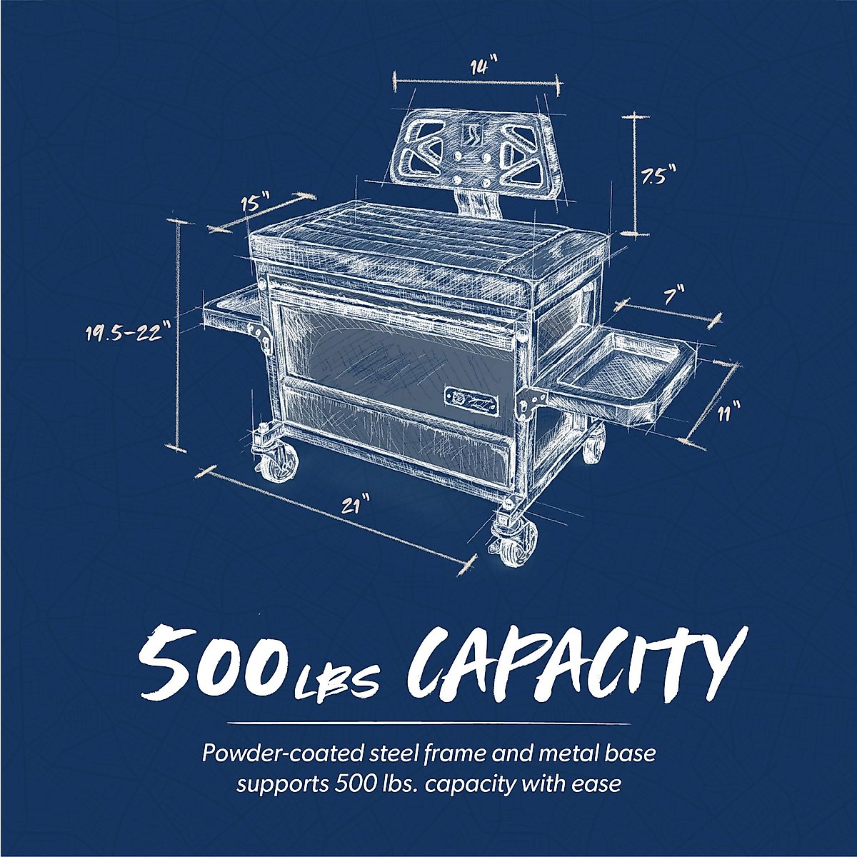 URBANTRANSIT The Beast Heavy Duty Shop Stool with Backrest - 500 Lb Capacity Rolling Stool for The Garage with Tool Storage, Cupholder and 360 Degree Wheels - an Ideal Workshop and Mechanic Stool