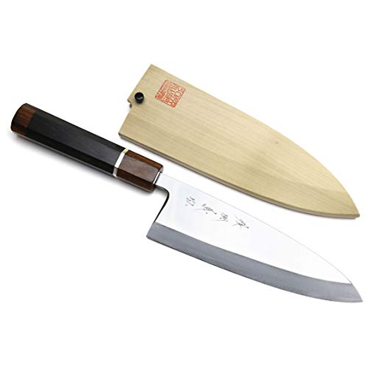 Yoshihiro Mizu Yaki Ginsanko Mirror-Finished High Carbon Stain Resistant Deba Fish Fillet Knife Ebony Handle with Silver Ring (7'' (180mm))