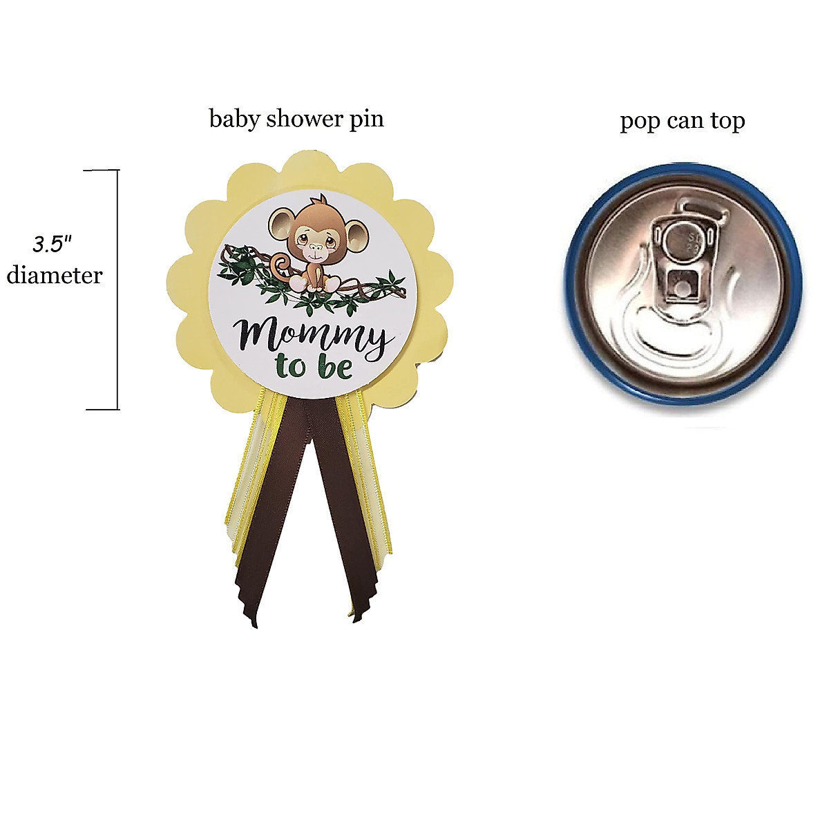 Baby Shower Pins Mommy & Daddy to Be Safari Monkey Jungle Yellow Brown Badge Sprinkle Idea