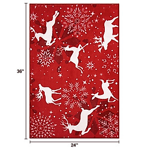 Asrug Christmas Red Rug-2x3 Reindeer Washable Area Rug Entryway Throw Rugs Indoor Doormat Diamond Floor Cover Snowflake Accent Low Pile Small Carpet for Bedroom Living Room Entry Decor