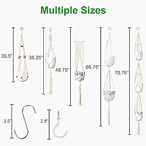 GROWNEER 5 Packs Macrame Plant Hangers with 5 Hooks, Different Tiers, Handmade Cotton Rope Hanging Planters Set Flower Pots Holder Stand, for Indoor Outdoor Boho Home Decor