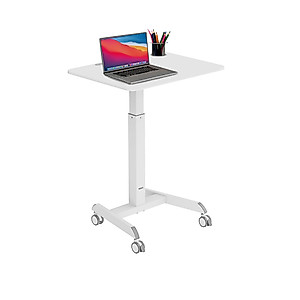 Mount-It! Standing Mobile Laptop Cart, Sit Stand Rolling Desk with Height Adjustable 31.1" x 20.5" Platform, Supports up to 17.6 lbs, White
