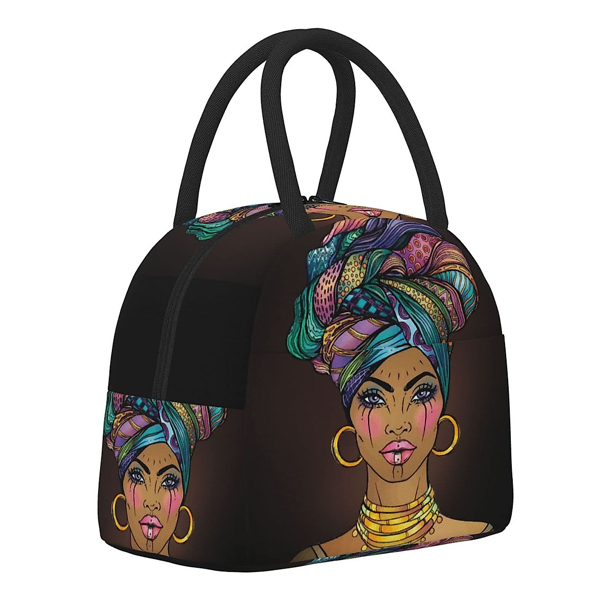 Oplp Beautiful African Woman Portrait Large Lunch Bag Capacity Box Meal Prep Insulated Handbag Reusable Lunch Container