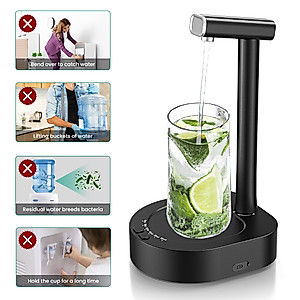 Desktop Water Bottle Dispenser, Water Pump for 5 Gallon Bottle, Bedside Water Dispenser, Portable Detachable Type-C Charging, Application Home, Office, Camping