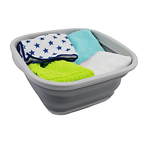SAMMART 5.5L (1.4 Gallons) Set of 2 Collapsible Tub - Foldable Dish Tub - Portable Washing Basin - Space Saving Plastic Washtub (Grey + Dark Sea Green)