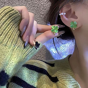 St. Patrick's Day Earrrings Green Clover Shamrock Earrring for Women Acrylic Dangle Stud Earrings Set 4Pairs