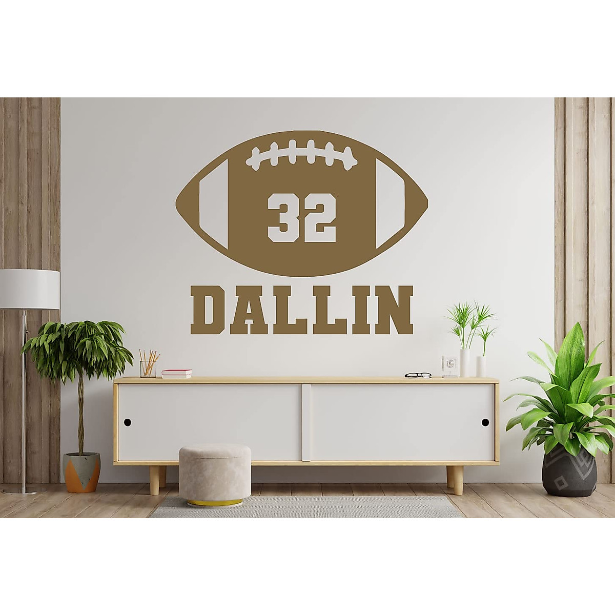 Football Vinyl Wall Decal - Customizable Home or Locker Room Decor - Football Decor With Player's Personalized Name and Number - Athlete's Wall Decor for Bedroom, Game Room or Home Gym - Removable Sticker