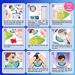 Halmolife 5D Diamond Painting Stickers Kits for Kids and Adult Beginners Gem Paint by Numbers Diamonds Arts for Boys and Girls Ages 6 7 8-12 DIY Princesses kit with Dots Gifts for Kid