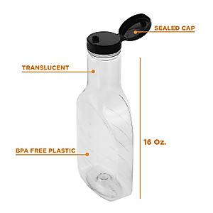 16 OZ BBQ/DRESSING CLEAR PLASTIC SAUCE BOTTLE WITH BLACK FLIP-TOP CAPS AND PRESSURE SENSITIVE LINER (Black caps, 6)