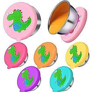 YZDTECH Salad Dressing Containers To Go, Reusable Small Containers with Lids, Stainless Steel Condiment Cup with dinosaur Leakproof Silicone Lids, Fits in Bento Box for Lunch