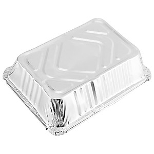 FUNSUEI 125 Pack 2.25 Lbs 8.5 x 6 x 2 Inch Aluminum Pans, Disposable Aluminum Foil Pans with Clear Lids for Baking, Cooking, Heating, Takeout