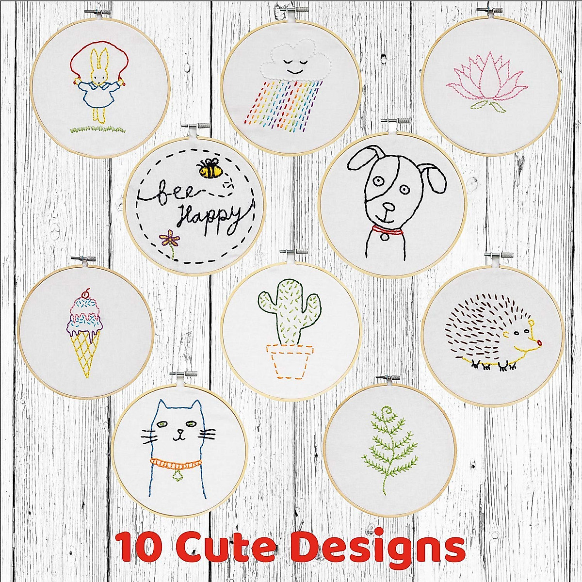 CraftLab Embroidery Sewing Kit for Beginners, Kids Craft Kit Gift for Girls Boys Ages 8-12, 10 Projects, Embroidery Hoops, Fabric, Patterns, Floss, Needles, Needlepoint Cross Stitching Supplies