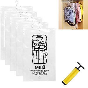 Hanging Compressible Storage Bag, Reusable Vacuum Storage Bags, Clothes Vacuum Organizer, Vacuum Seal Bags for Suits, Dress Coats, Jackets (5PCS,M(67*90cm))