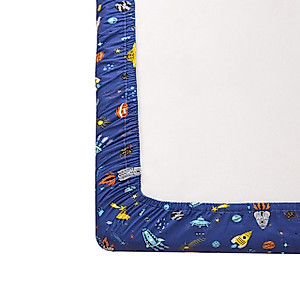 Brandream Baby Boys Crib Sheet Sets Outer Space, Rocket & Planet Fitted Crib Sheets,2 Pack Navy/White Baby Infant Newborn Crib Mattress Sheet 100% Cotton,Galaxy Theme