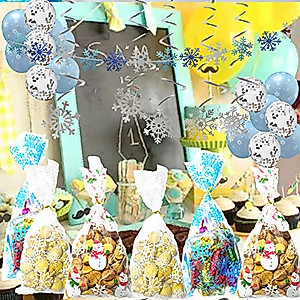 150 Pieces Christmas Snowflake Cellophane Treat Bags Winter Wonderland Party Candy Wrappers Bags Snowflake Frozen Candy Cookie Goodies Gift Bag with 150 Pieces Ties for Girls Boys Birthday Party Baby Shower Hanukkah Wedding Bridal Shower Party Favor Bags