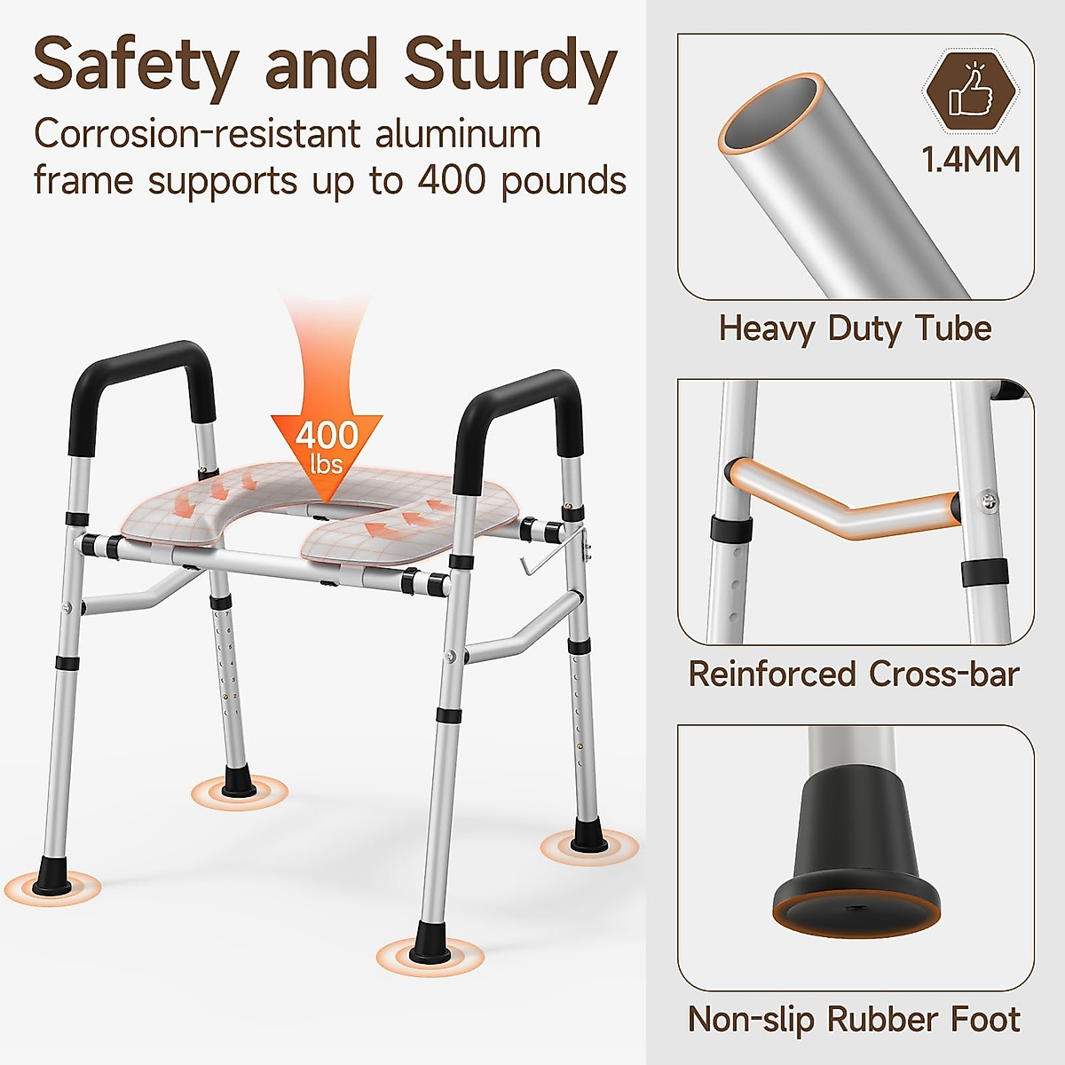 WAYES Raised Toilet Seat With Handles for Seniors - Toilet Seat Extension, Fit Most Toilet, Up to 400 Lbs, Adjustable Height & Width