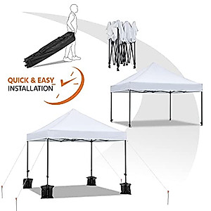 Yaheetech 10x10 Pop Up Canopy Tent, Commercial Instant Heavy Duty Canopy, 500D Waterproof Adjustable Canopy with Wheeled Carry Bag, 4 Sandbags & 4 Stakes, White