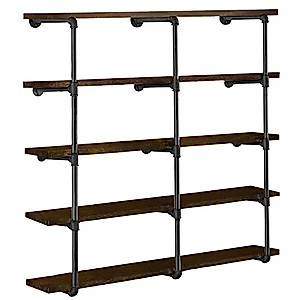 HITOMEN Industrial Iron Pipe Shelves Shelf Brackets Black Vintage Retro Shelving Wall Mounted DIY Open Bookshelf Rustic Farmhouse Pantry Kitchen Storage (3Pcs 5 Tier, 56" Tall 12" Deep, Hardware Only)