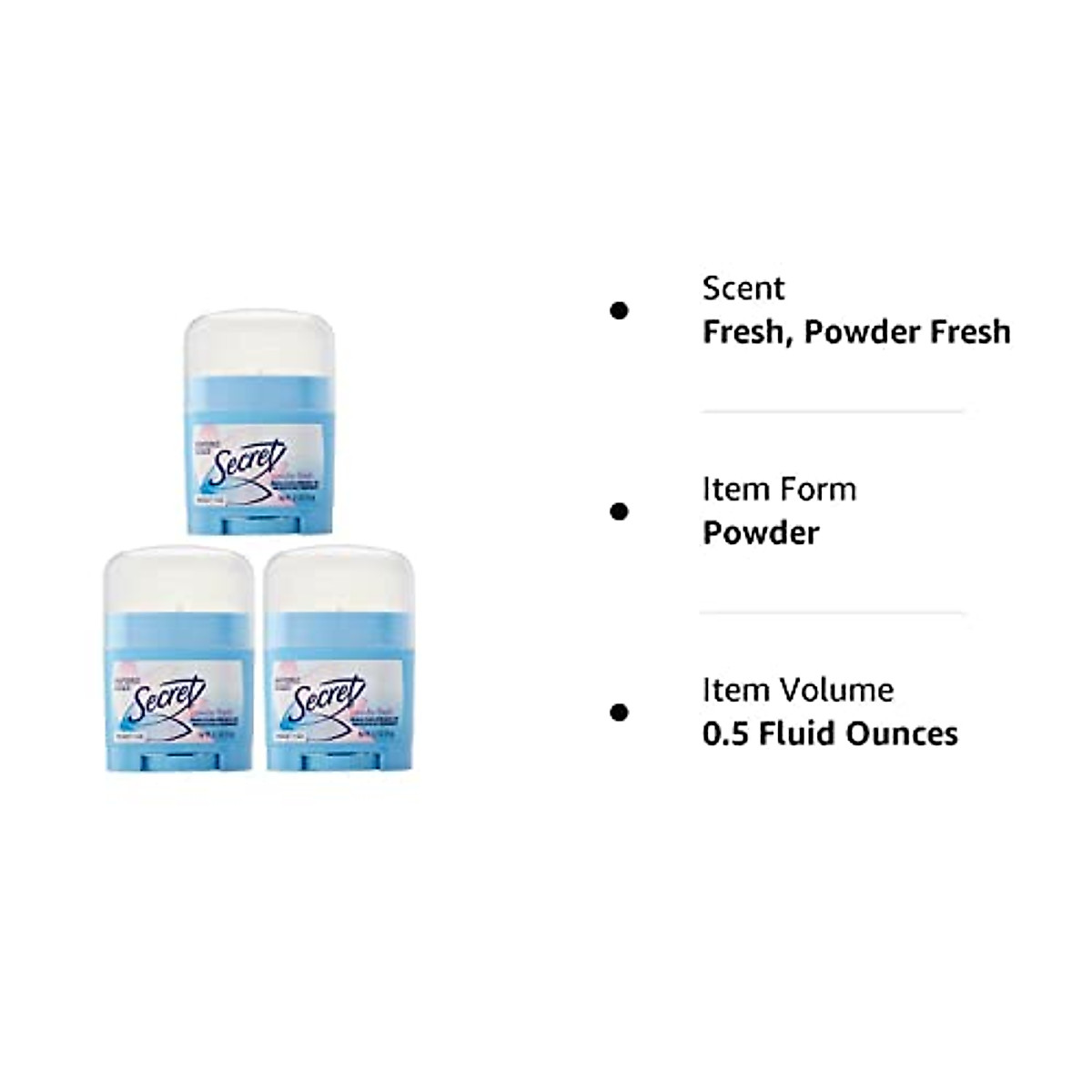 Secret Invisible Solid Antiperspirant and Deodorant, Powder Fresh, 0.5 Ounce Travel Size (Pack of 3)