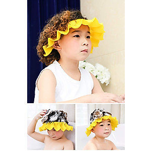 Baby Shower Cap Silicone Bathing Hat, Adjustable Shower Cap Kids, Infants Soft Protection Hat Safety Visor Cap Hat for Toddler Children (Yellow, Big Size(1-12 Years old/16.5-22.8 Inches))
