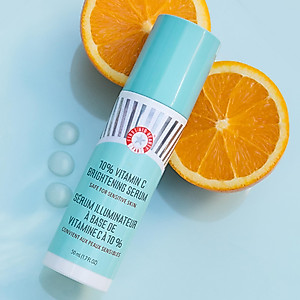 First Aid Beauty 10% Vitamin C Brightening Serum, Safe for Sensitive Skin, Helps Brighten + Visibly Firm Face + Neck, 1.7 oz