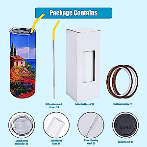 Taitaibao 24 Pack Sublimation Tumblers Blank 20 oz Skinny straight Bulk for Heat Transfer,Stainless Steel Double Wall Insulated Sublimation Tumbler with Lids,and Straw,Individually Boxed