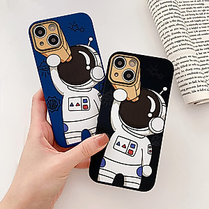 BeeTag Soft Silicone Case for iPhone 13 6.1 Inch with Wrist Lanyard Strap,Space Astronaut Design TPU Cartoon Graphics Bumper Shockproof Anti-Slip Protective Cover (LSJ),LANSJ