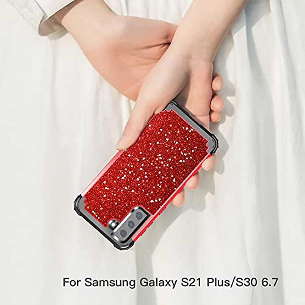 Hekodonk for S21 Plus + 5G Case 3D Luxury Heavy Duty Shockproof Protection Hard Plastic+Silicone Rubber Hybrid Protective Case for Samsung Galaxy S21 Plus + 5G Bling Red