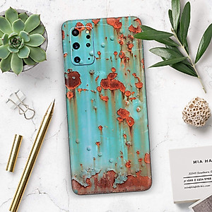 DesignSkinz Teal Painted Rustic Metal Protective Vinyl Decal Wrap Skin Cover Compatible with The Samsung Galaxy S20 (Screen Trim & Back Glass Skin)
