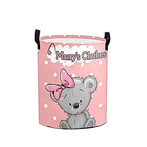 Grandkli Koala Dots Girl Pink Personalized Freestanding Laundry Hamper, Custom Waterproof Collapsible Drawstring Basket Storage Bins with Handle for Clothes, Toy, 50cm x 36cm