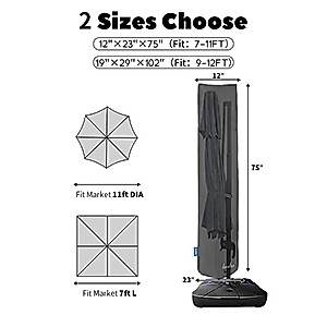 LooDro Patio Umbrella Cover fits 7-11ft Waterproof Umbrella Covers with Zipper Outdoor Garden Umbrellas Market Parasol Covers with Push Rod, Black